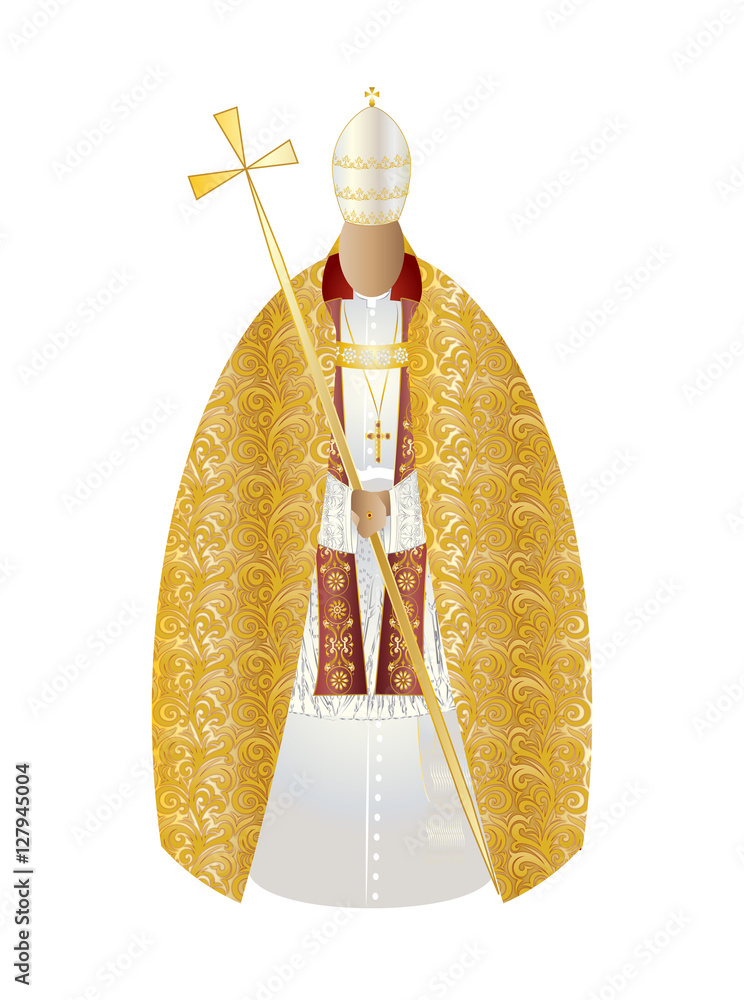 Holy Father the Pope, in old antique traditional catholic vestments ...