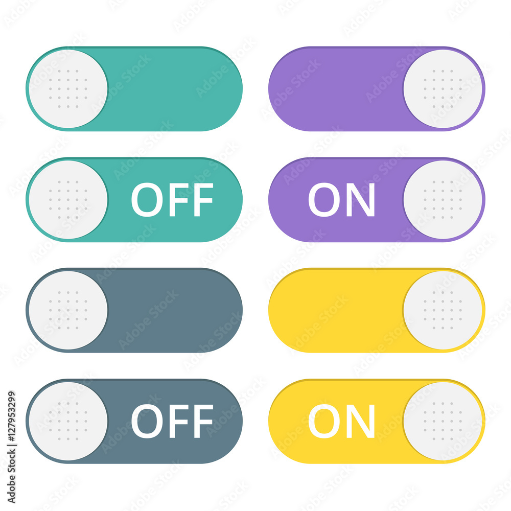 Set of colorful toggle switch icons. Switch buttons. On and Off ...