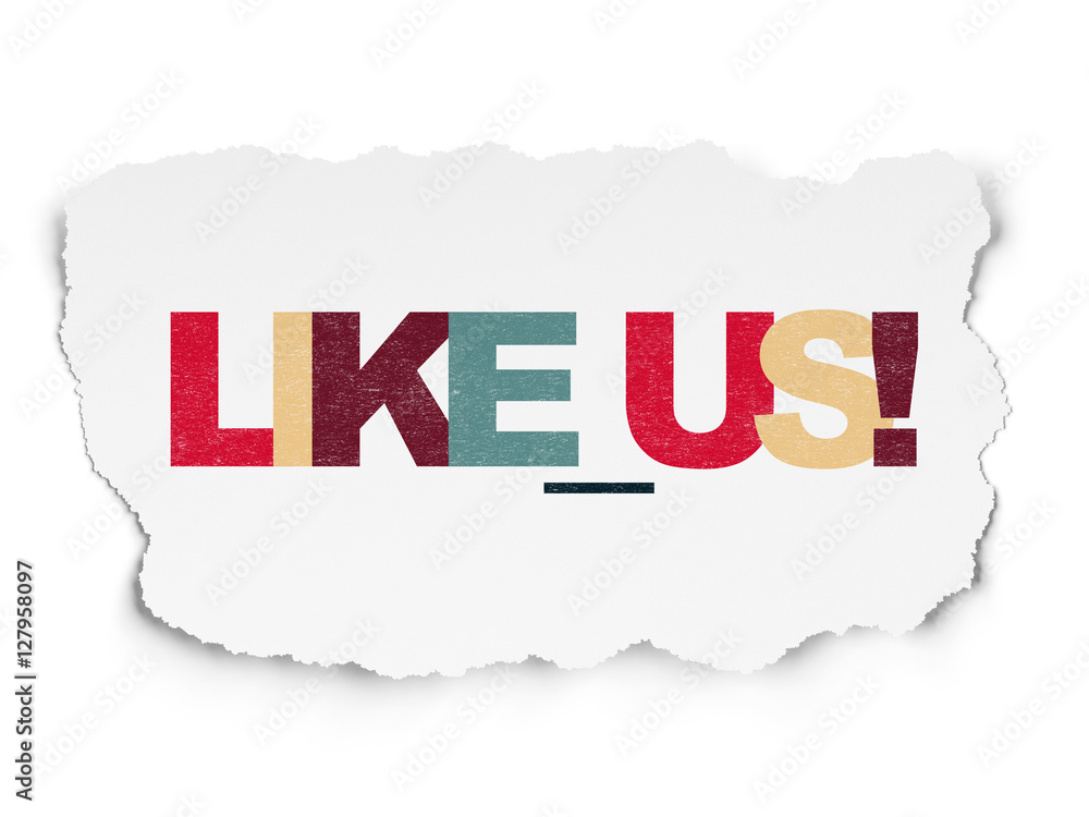 Social media concept: Like us! on Torn Paper background Stock ...