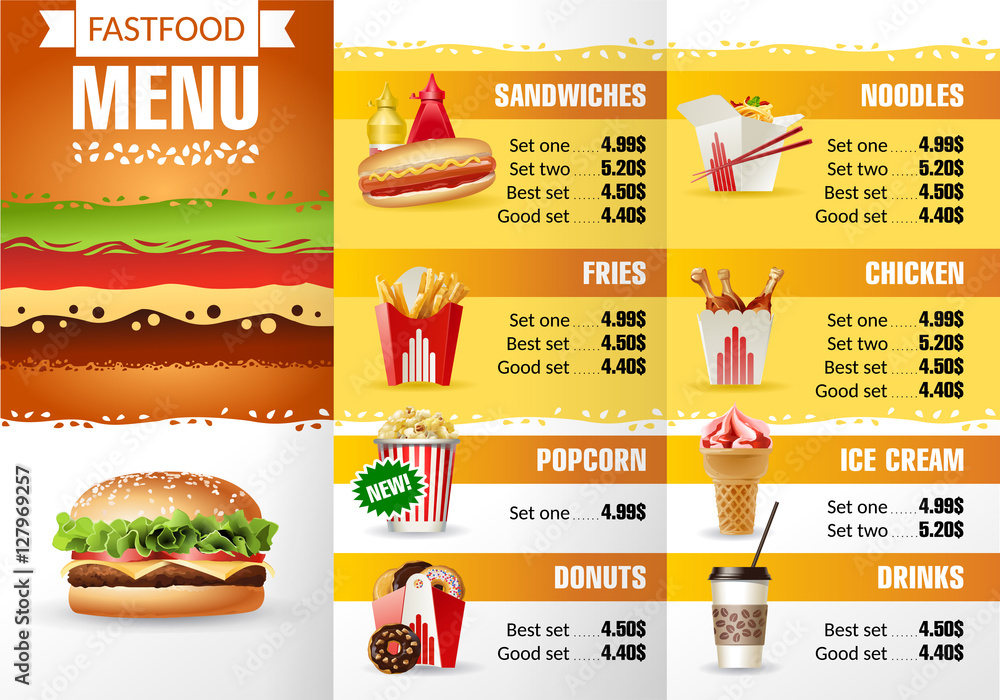 Vector illustration design menu fast food restaurant. Stock Vector ...