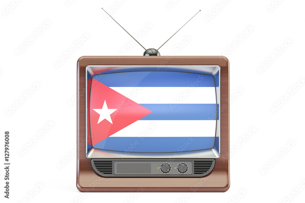 old tv with flag of Cuba. Cuban Television concept, 3D rendering Stock ...