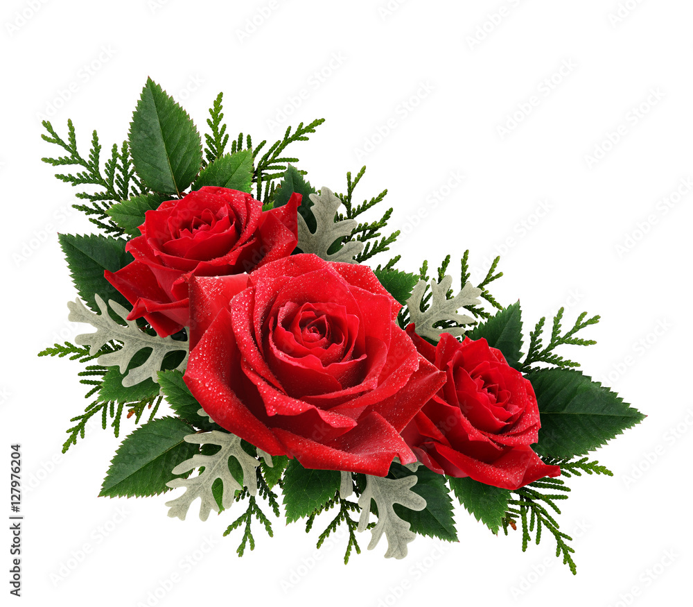 Red rose flowers corner arrangement Stock Photo | Adobe Stock