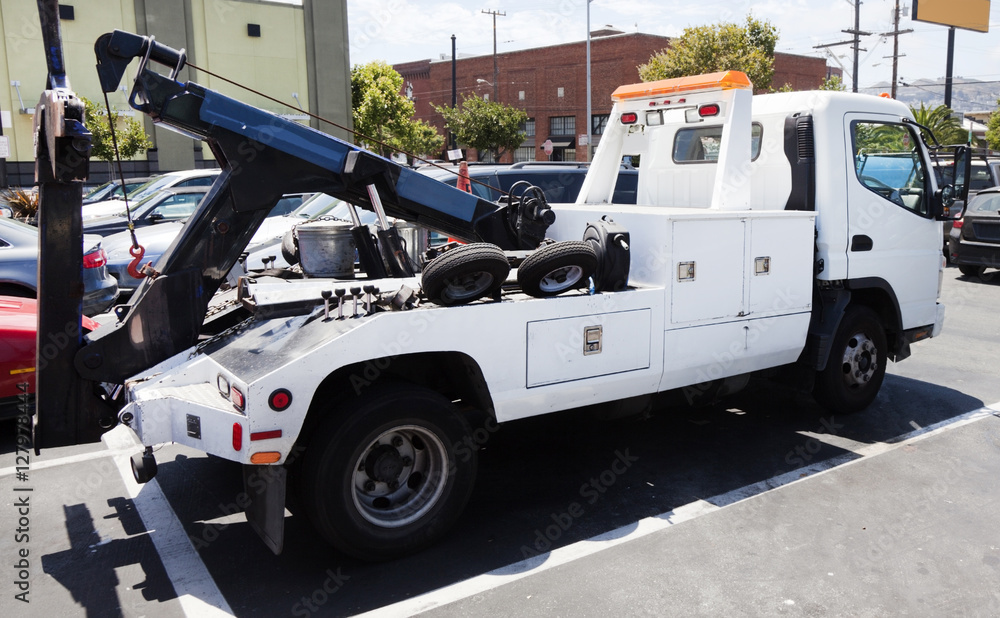Parked tow truck. Horizontal. Stock Photo | Adobe Stock