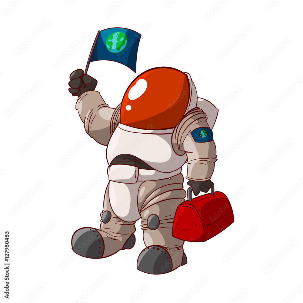 Colorful vector illustration of a cartoon expedition member, astronaut ...