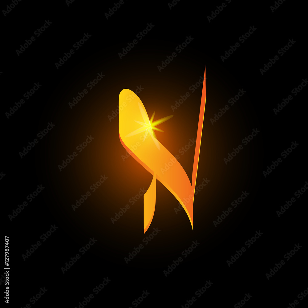 Golden arabic style letter n. Shiny latin alphabet element icon on ...