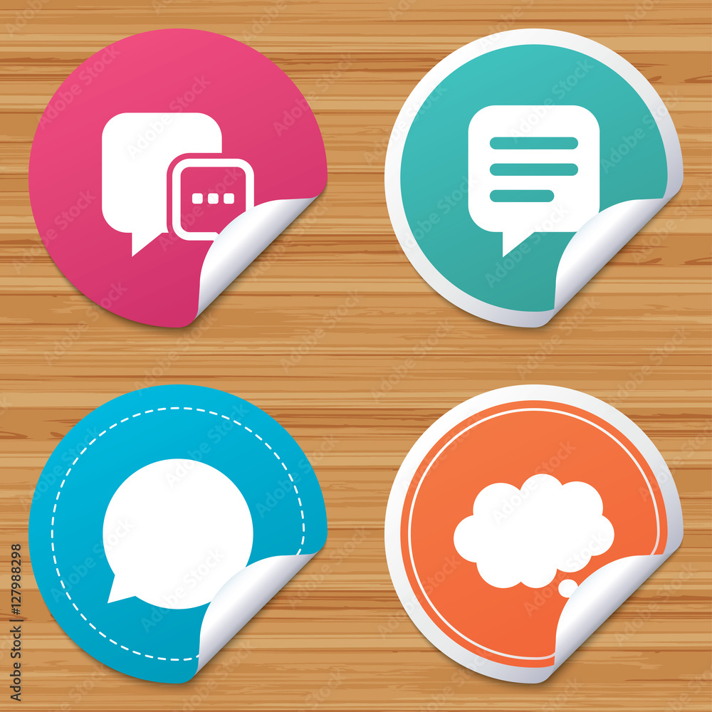 Round stickers or website banners. Chat icons. Comic speech bubble ...