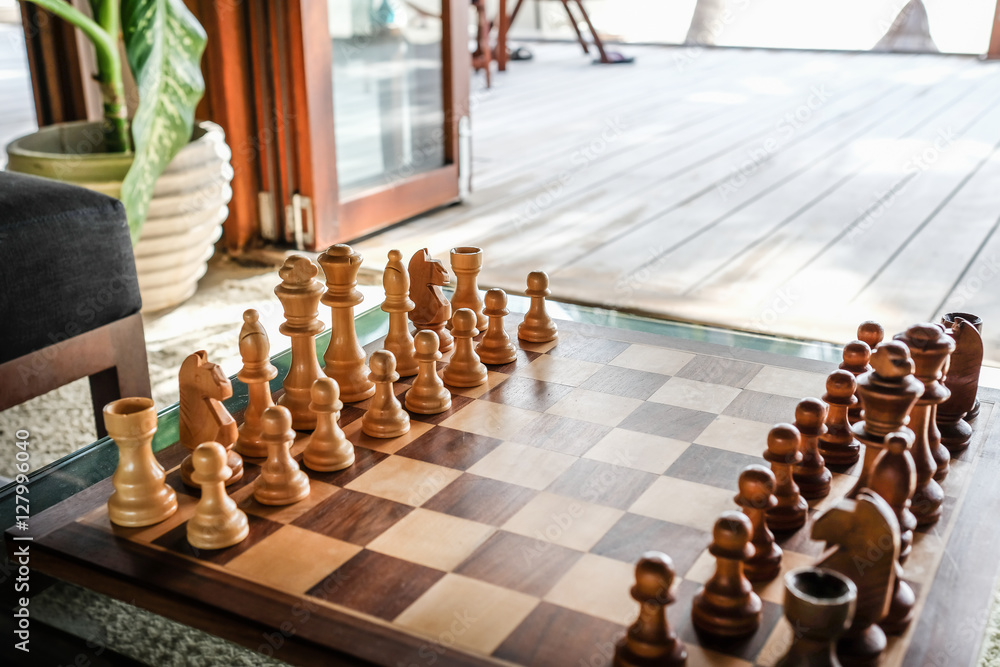 chess game on deck. Stock Photo | Adobe Stock