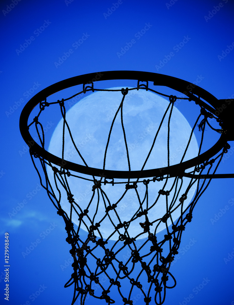 full moon in Basketball hoop at blue sky Stock Photo | Adobe Stock