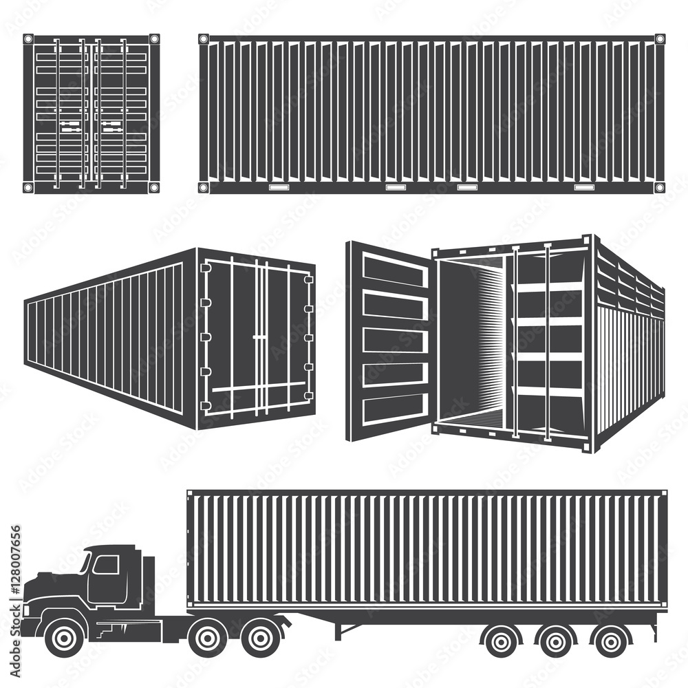 Set of isolated silhouettes of containers. Stock Vector | Adobe Stock