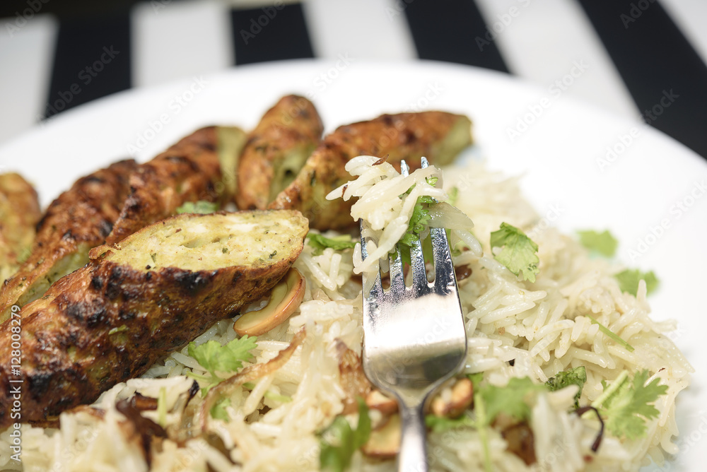 Chicken kabab with rice Stock Photo | Adobe Stock