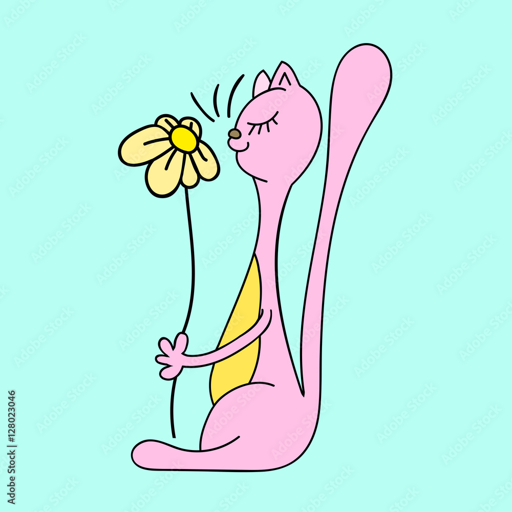 Cat with flower Stock Vector | Adobe Stock