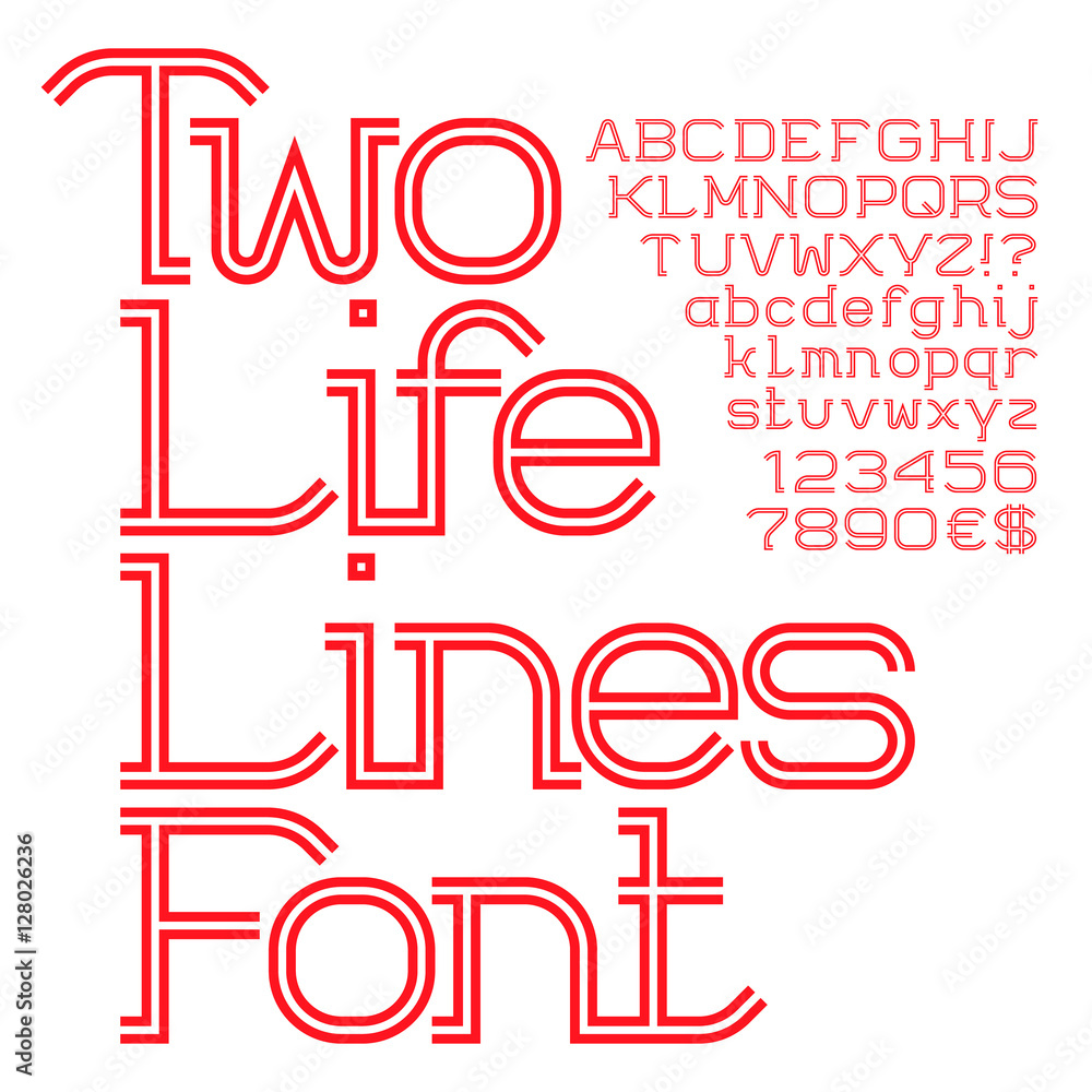 Red white strip uppercase and lowercase letters and numbers. Two life ...