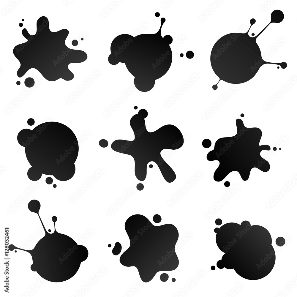 Ink spots collection: set of stains different for shape on white ...