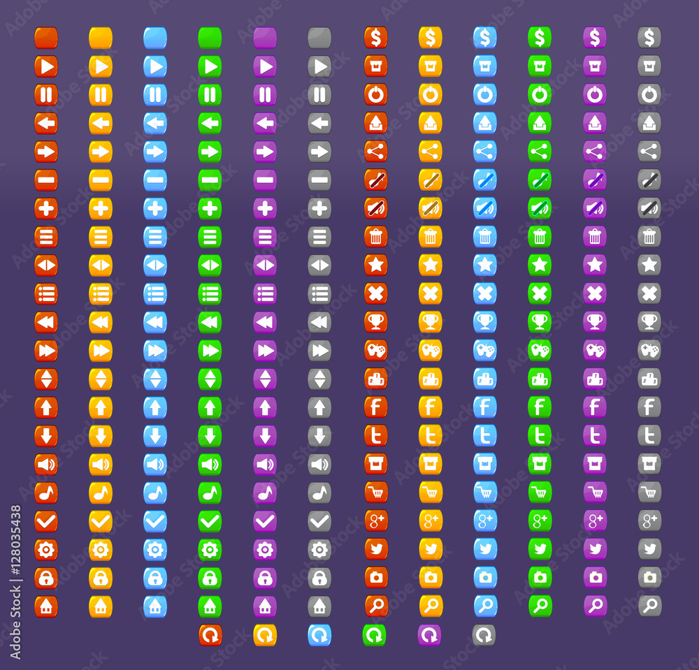 Big set of cartoon round buttons, vector gui assets collection for game ...