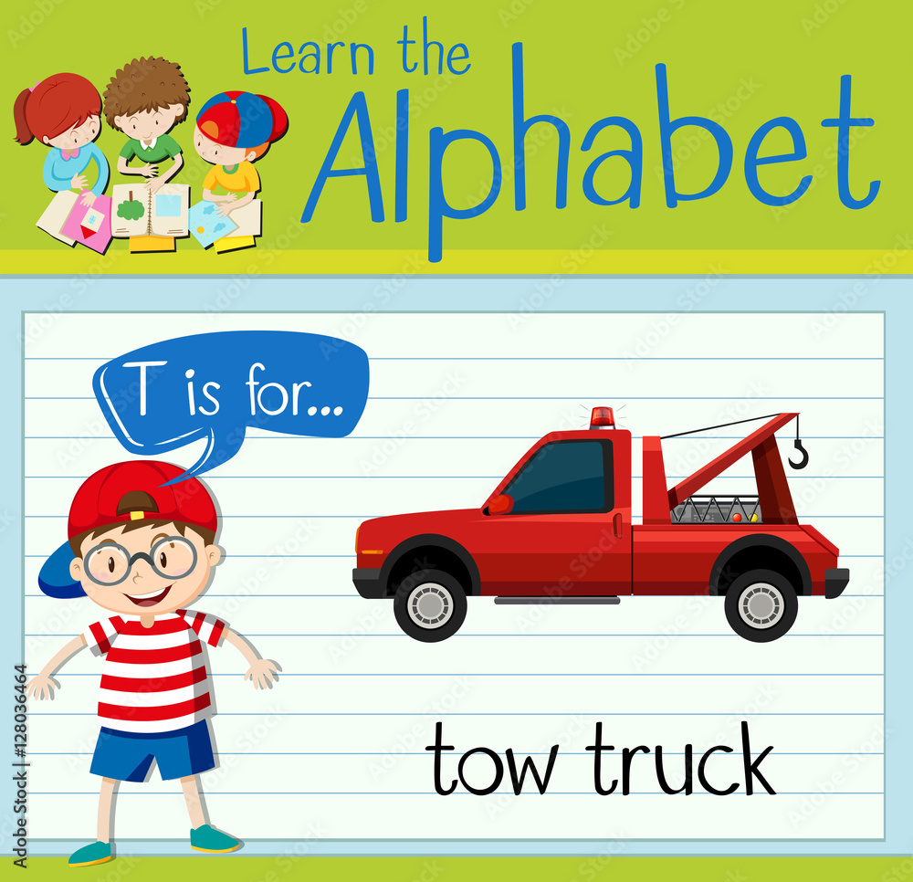 Flashcard letter T is for tow truck Stock Vector | Adobe Stock