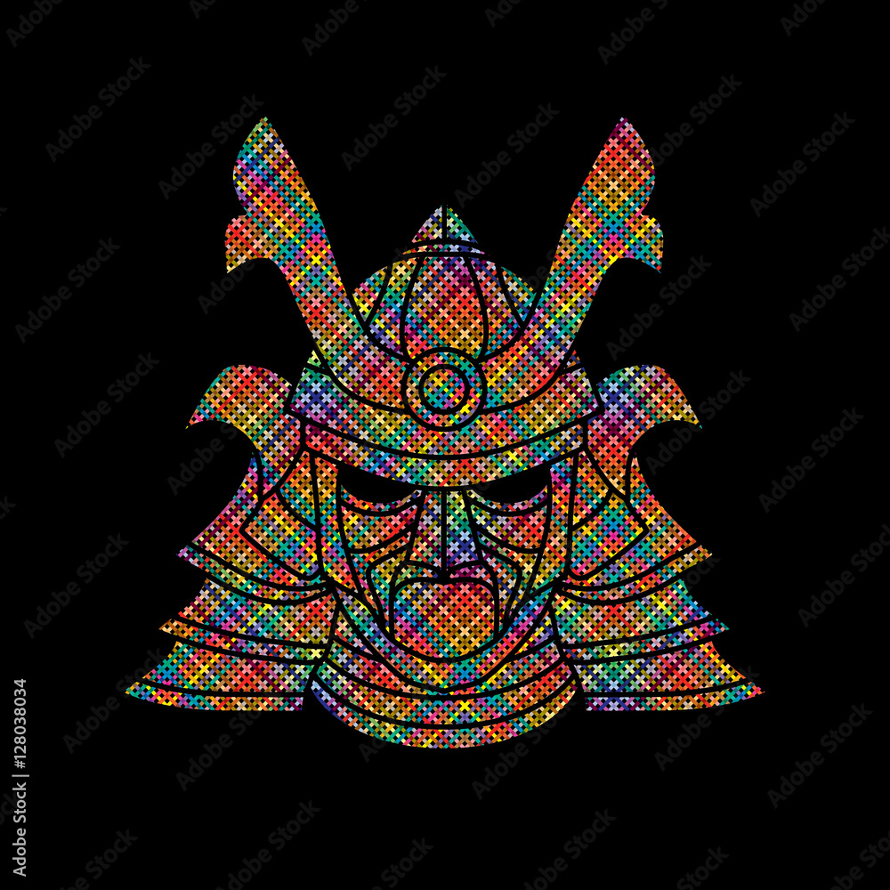 Samurai mask designed using colorful pixels graphic vector. Stock ...