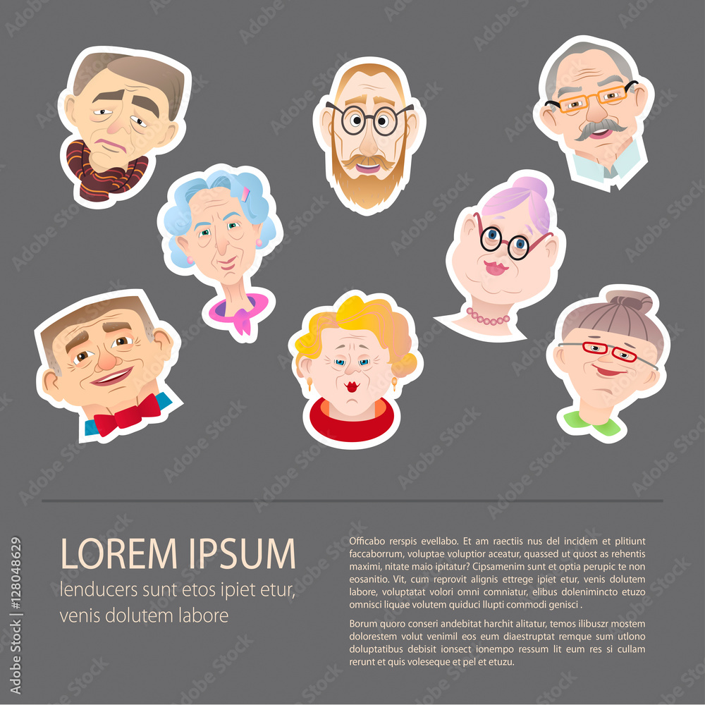 Poster with portraits of elderly people. Template for booklets, Stock ...