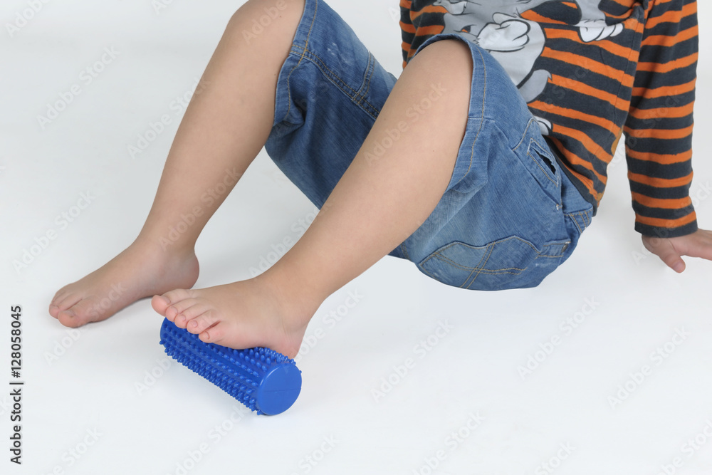Corrective exercises for children with flat feet on white background ...