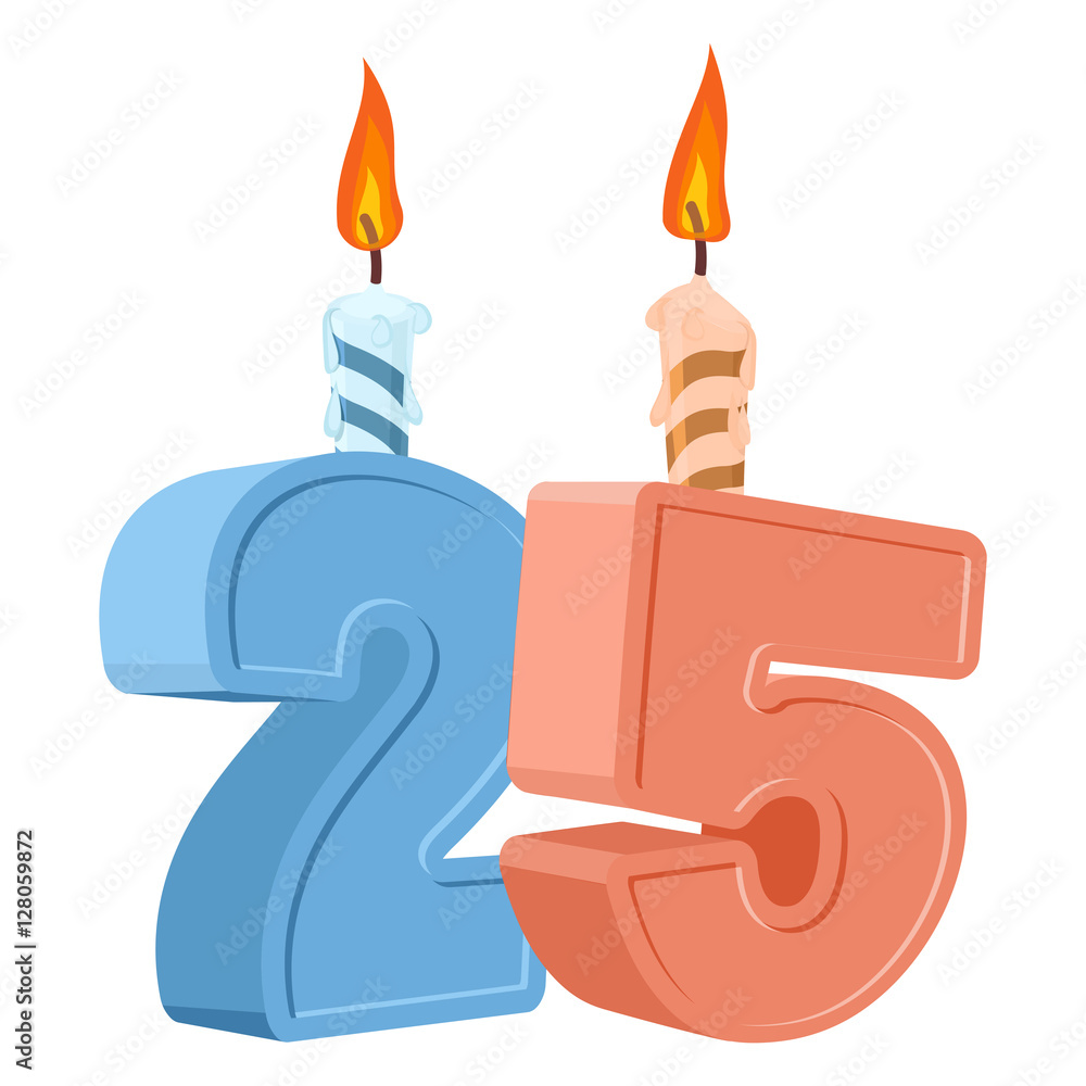 25 years birthday. Number with festive candle for holiday cake. Stock ...
