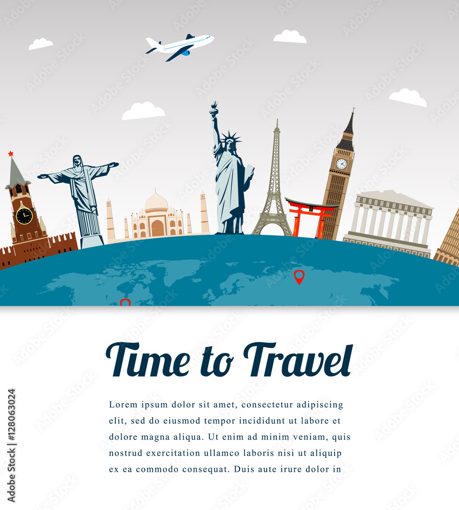 Travel composition with famous world landmarks. Travel and Tourism ...