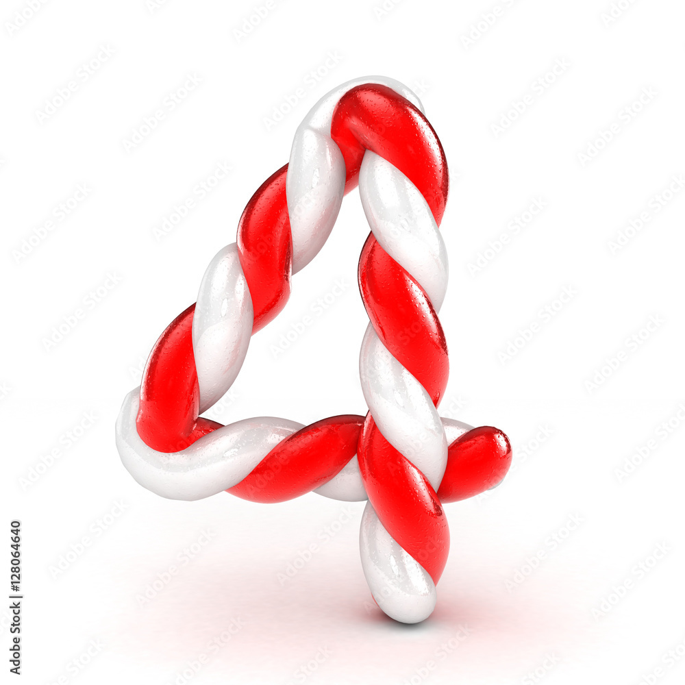 3D Christmas candy sugar number isolated number 4 Stock Illustration ...