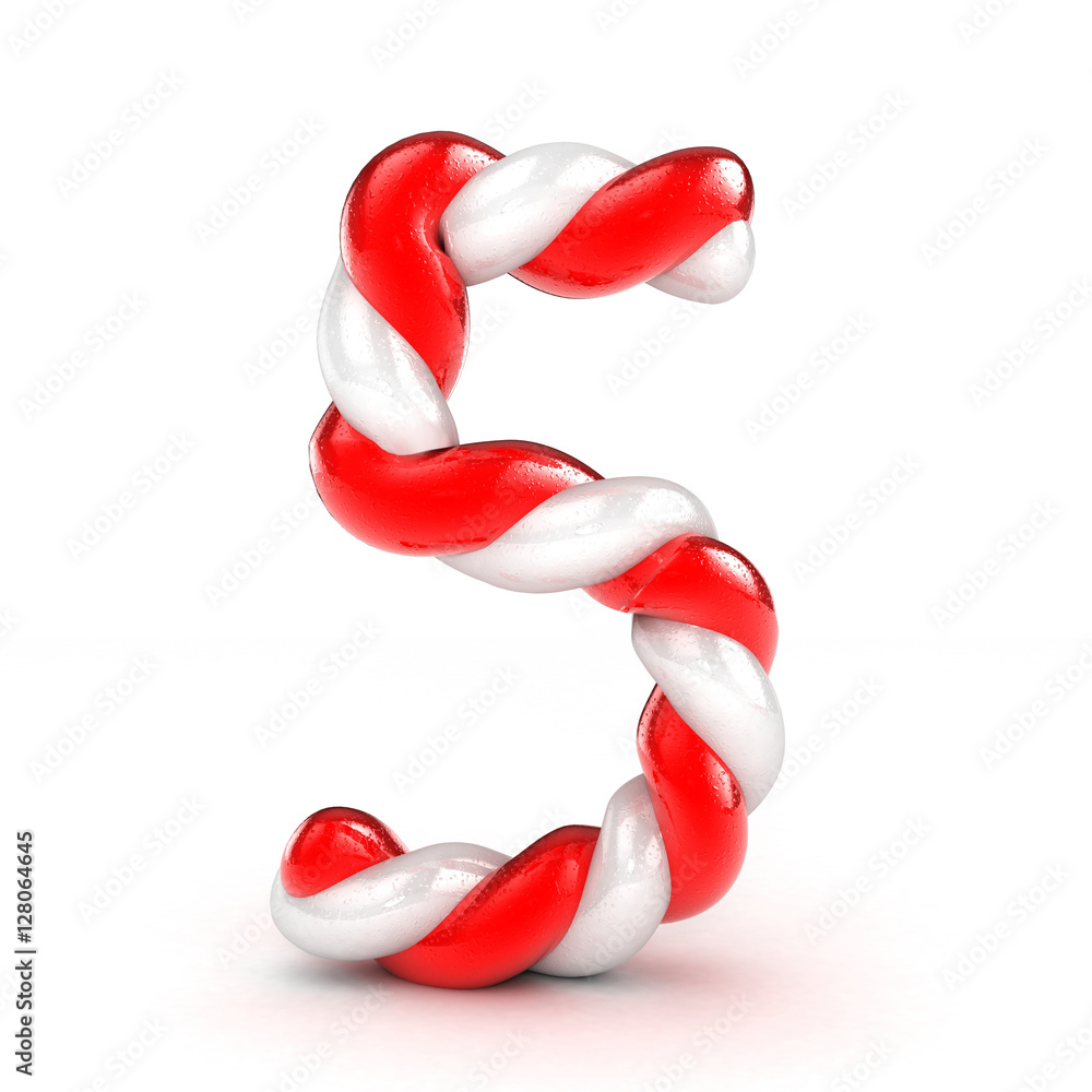 3D Christmas candy sugar number isolated number 5 Stock Illustration ...