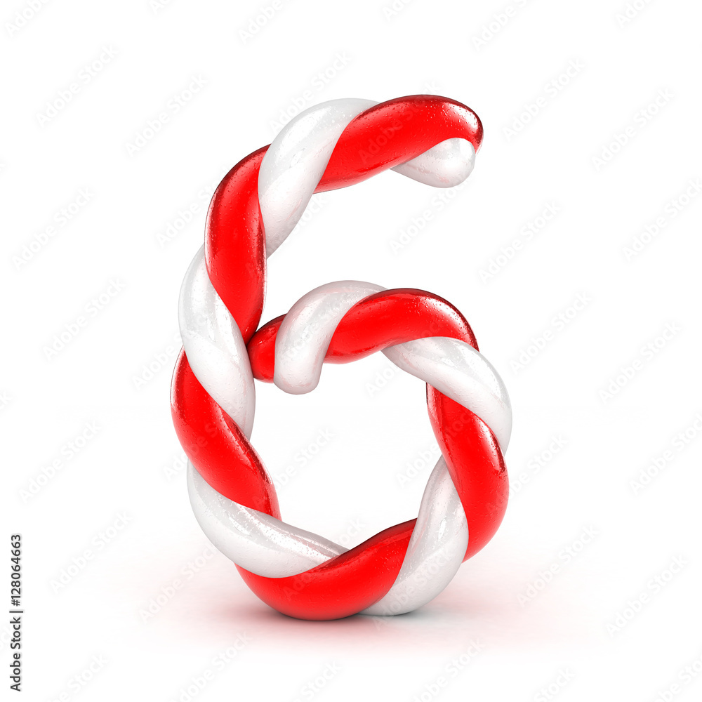 3D Christmas candy sugar number isolated number 6 Stock Illustration ...