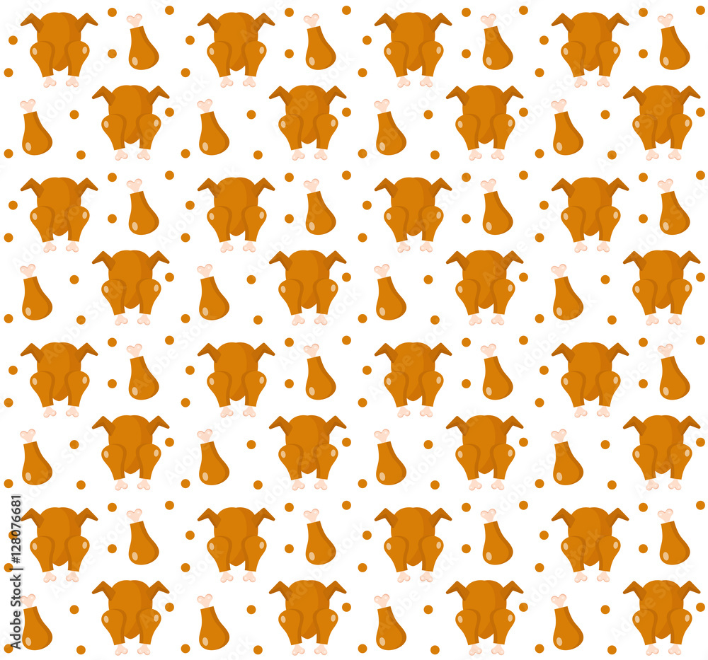 Grilled chicken seamless pattern, flat style. Fried chicken endless ...