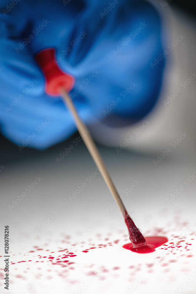 Forensic technician taking DNA sample from blood stain Stock 写真 | Adobe ...