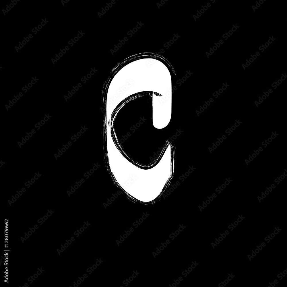 Isolated graffiti font icon. White grunge style letter c on black ...