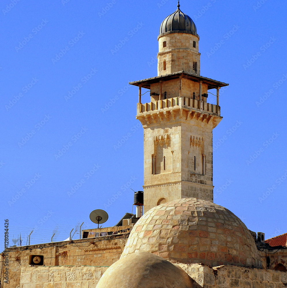 Minarett der Al-Aqsa Moschee auf dem Tempelberg von Jerusalem Stock ...