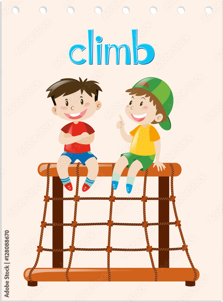 Word card with two boys climbing Stock Vector | Adobe Stock
