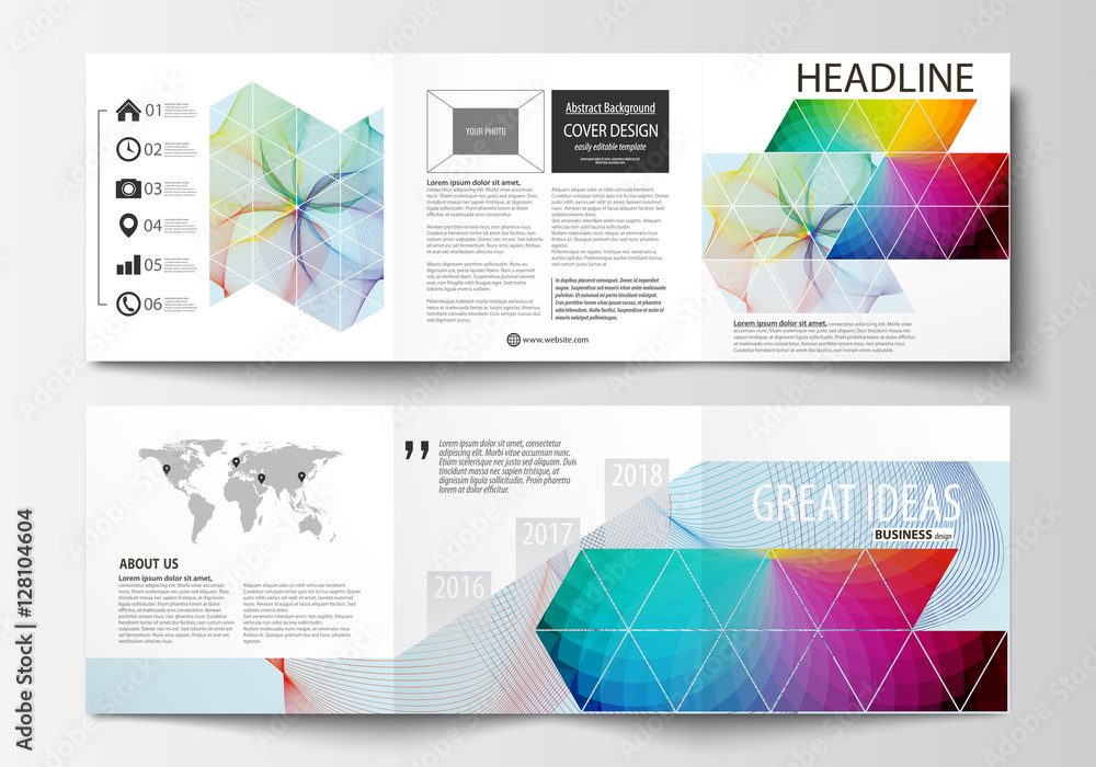Set of business templates for tri fold square brochures. Leaflet cover ...
