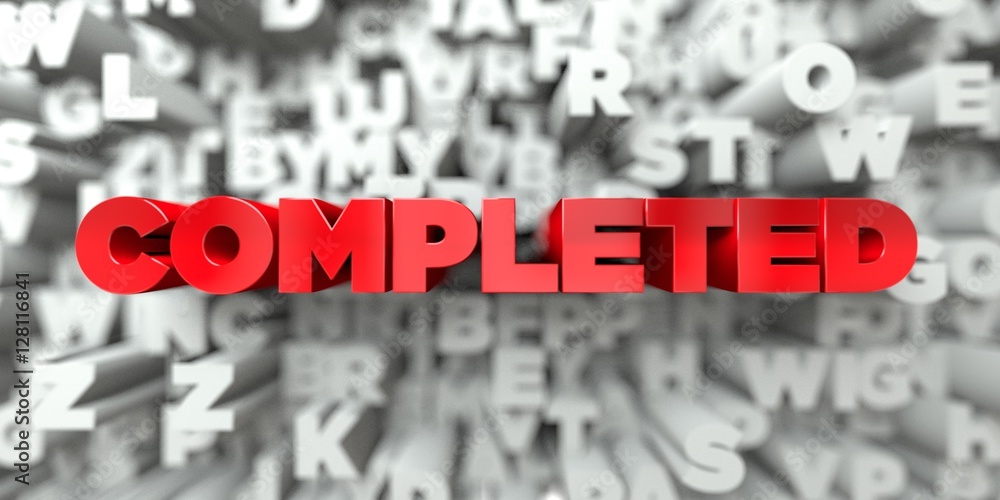 COMPLETED - Red text on typography background - 3D rendered royalty ...