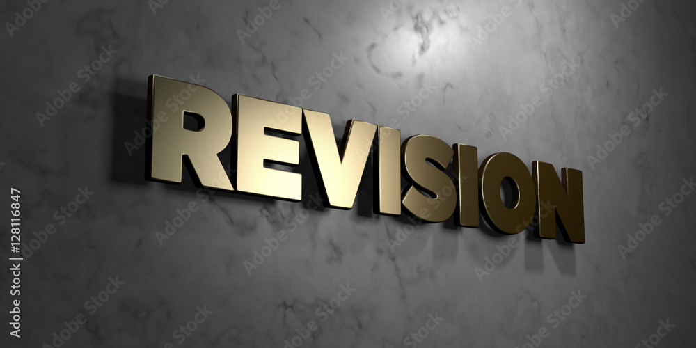 Revision - Gold sign mounted on glossy marble wall - 3D rendered ...