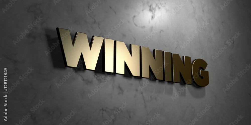 Winning - Gold sign mounted on glossy marble wall - 3D rendered royalty ...
