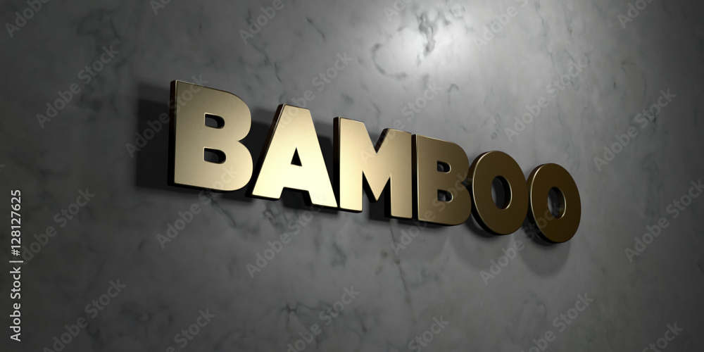 Bamboo - Gold sign mounted on glossy marble wall - 3D rendered royalty ...
