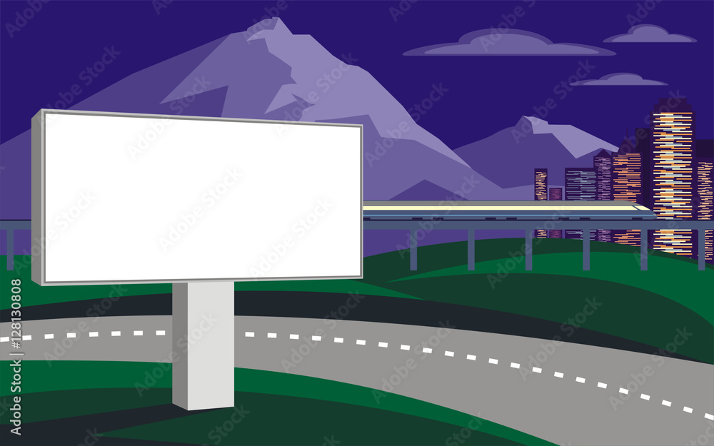 The image of the Billboard on the background of a modern city ...