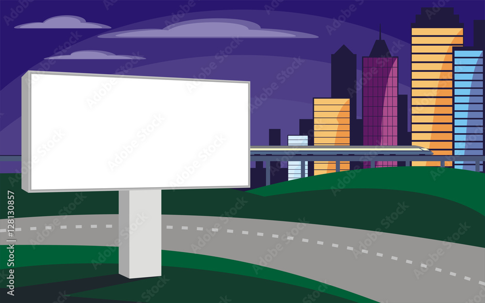 The image of the Billboard on the background of a modern city ...