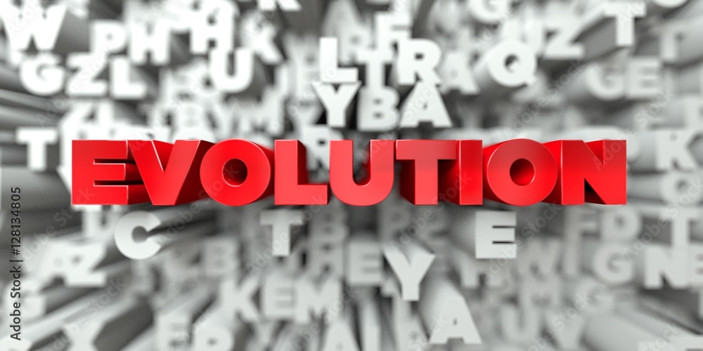 EVOLUTION - Red text on typography background - 3D rendered royalty ...