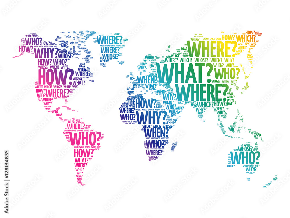 Question Words World Map in Typography, words cloud business concept ...
