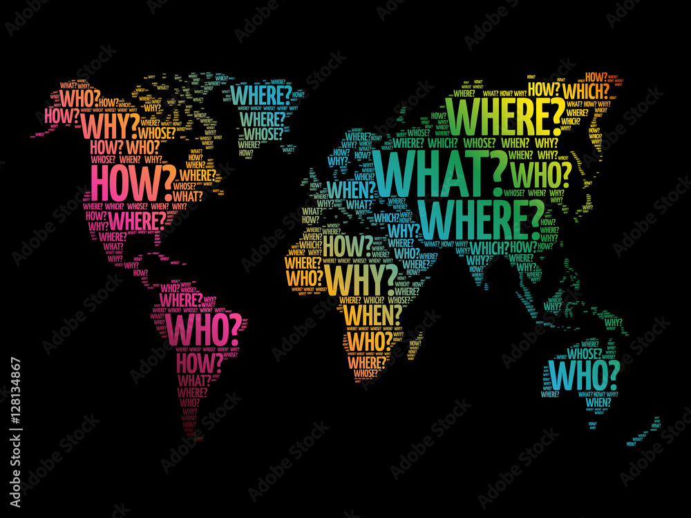 Question Words World Map in Typography, words cloud business concept ...