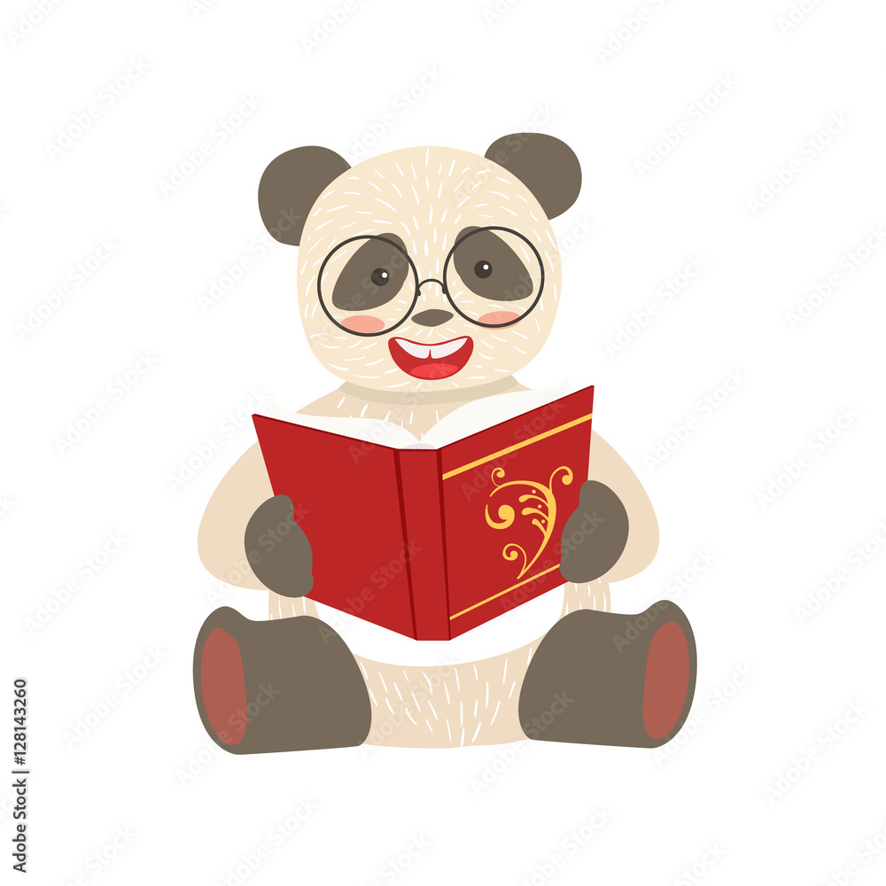 Panda Smiling Bookworm Zoo Character Wearing Glasses And Reading A Book ...