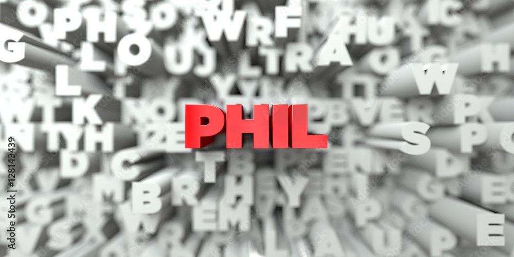 PHIL - Red text on typography background - 3D rendered royalty free ...