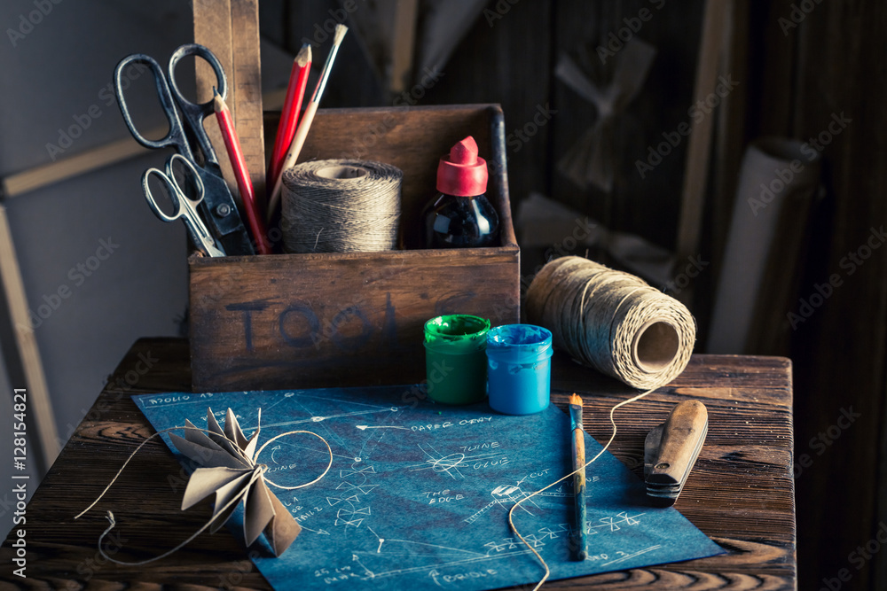 Vintage kite, scheme and parts to build it Stock Photo | Adobe Stock