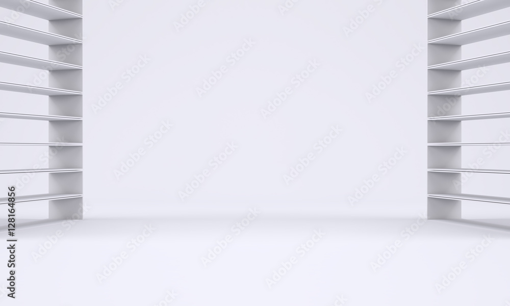 Empty shelves on gray background Stock Illustration | Adobe Stock