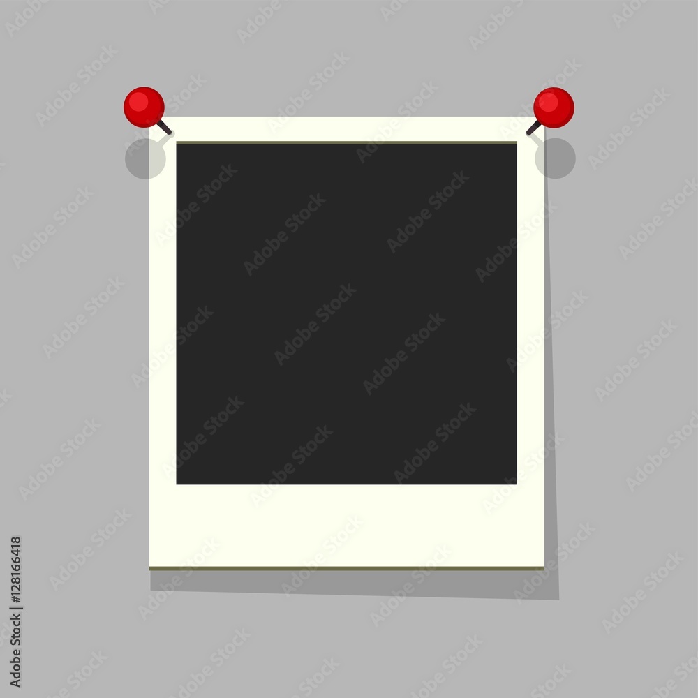 Flat vector photo frame on red pin. Template photo design, Vector ...