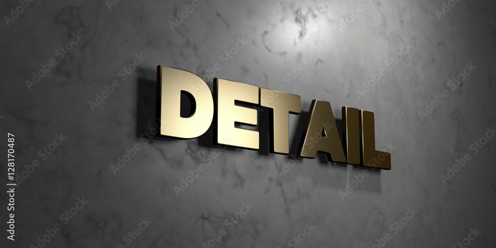 Detail - Gold sign mounted on glossy marble wall - 3D rendered royalty ...