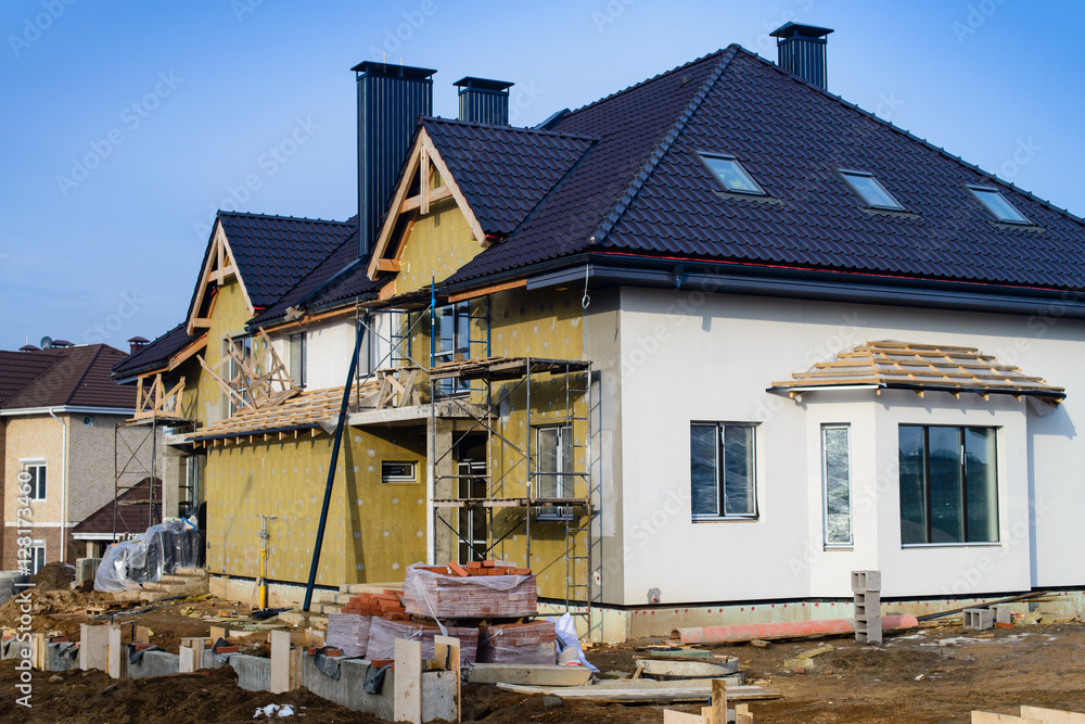 New row house construction scenery in a neighborhood. Building a Stock ...