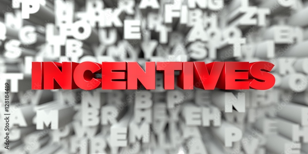 INCENTIVES - Red text on typography background - 3D rendered royalty ...